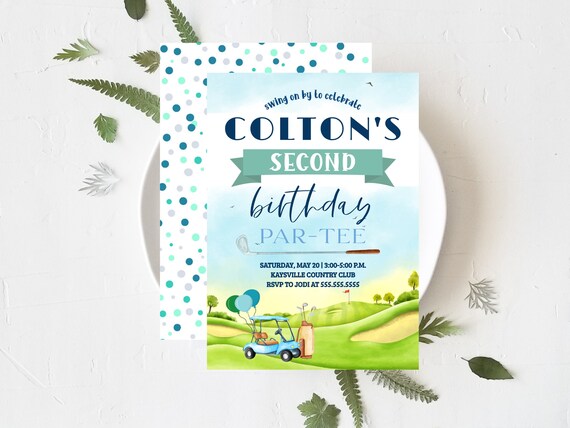 Golf Second Birthday Par-tee Invitation Editable Golf Par-tee - Etsy