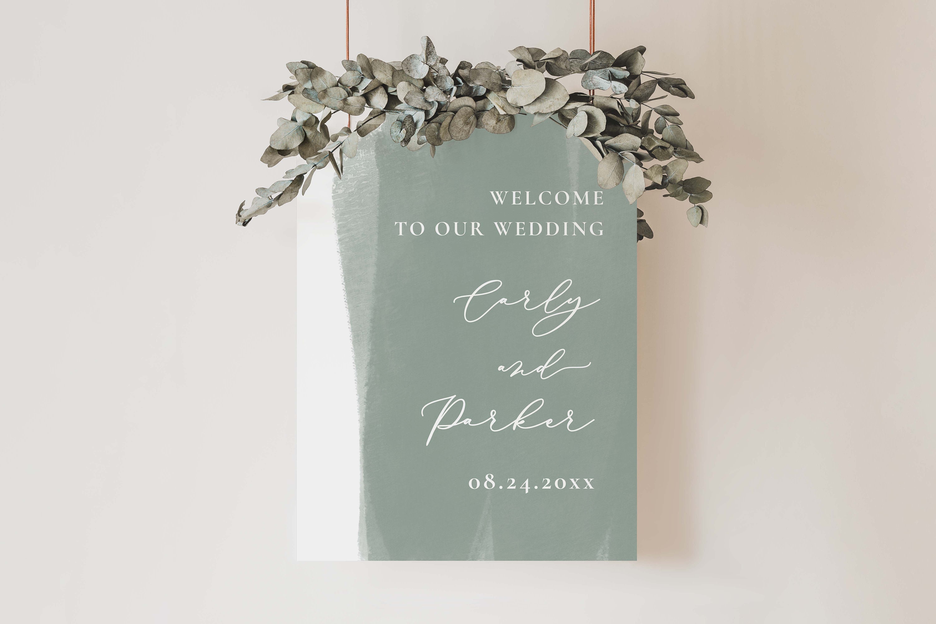 Wall Décor 2 Designs! Sage Green Wedding Welcome Sign Template Olive ...