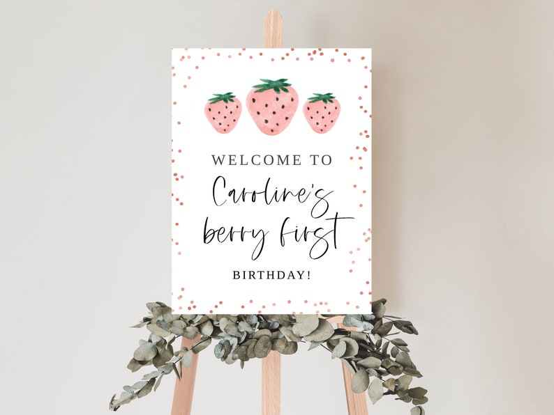 Berry First Birthday Welcome Sign Editable Strawberry - Etsy