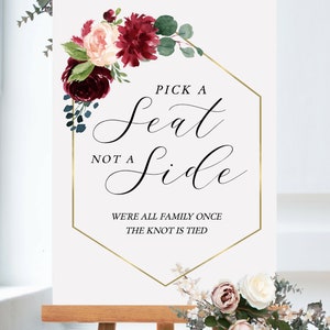 Pick a Seat Not a Side Printable, Wedding Sign Template, Choose A Seat ...