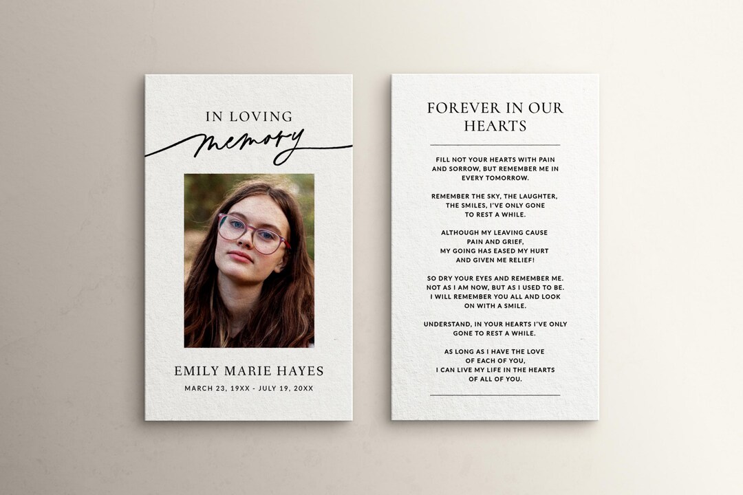 PRINTABLE TEMPLATE Memorial Prayer Cards-funeral Photo Memory ...