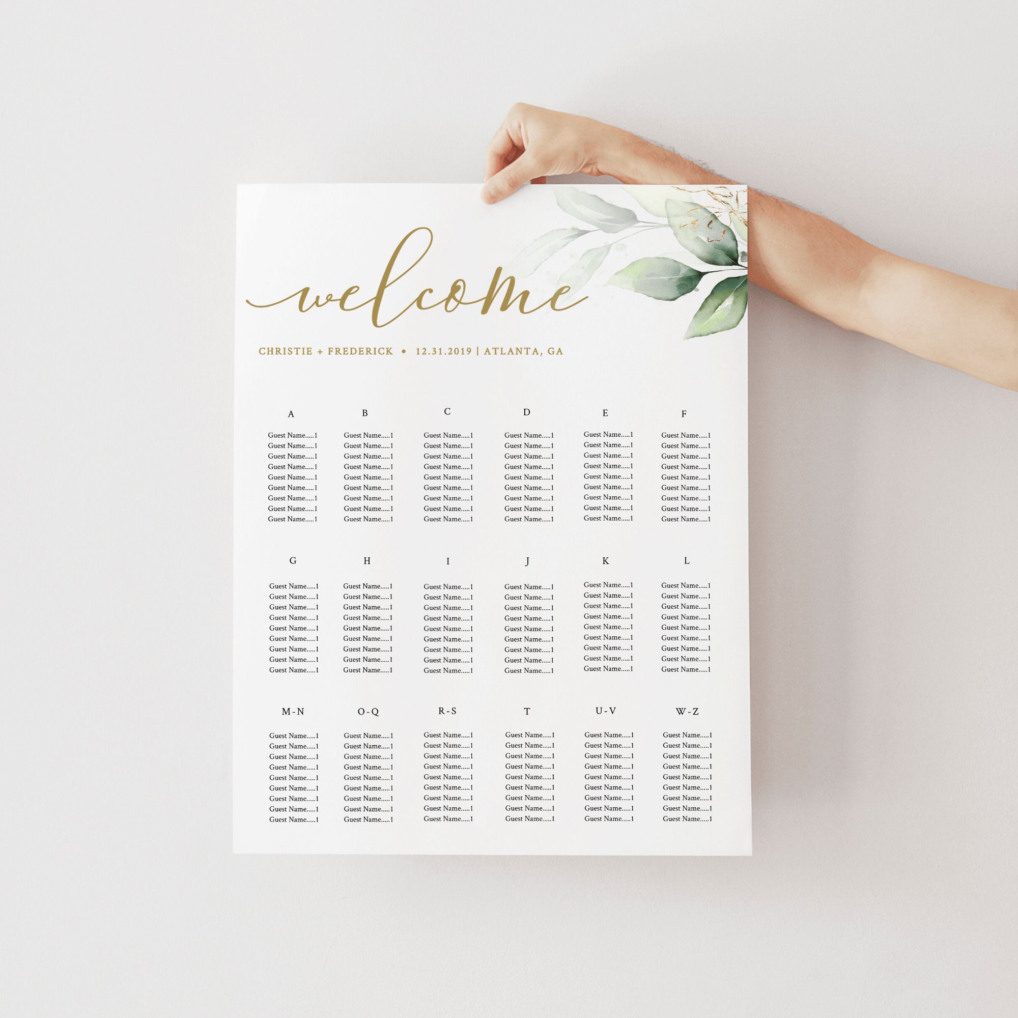 Wall Décor Script Wedding Seating Chart Printable Modern Horizontal ...