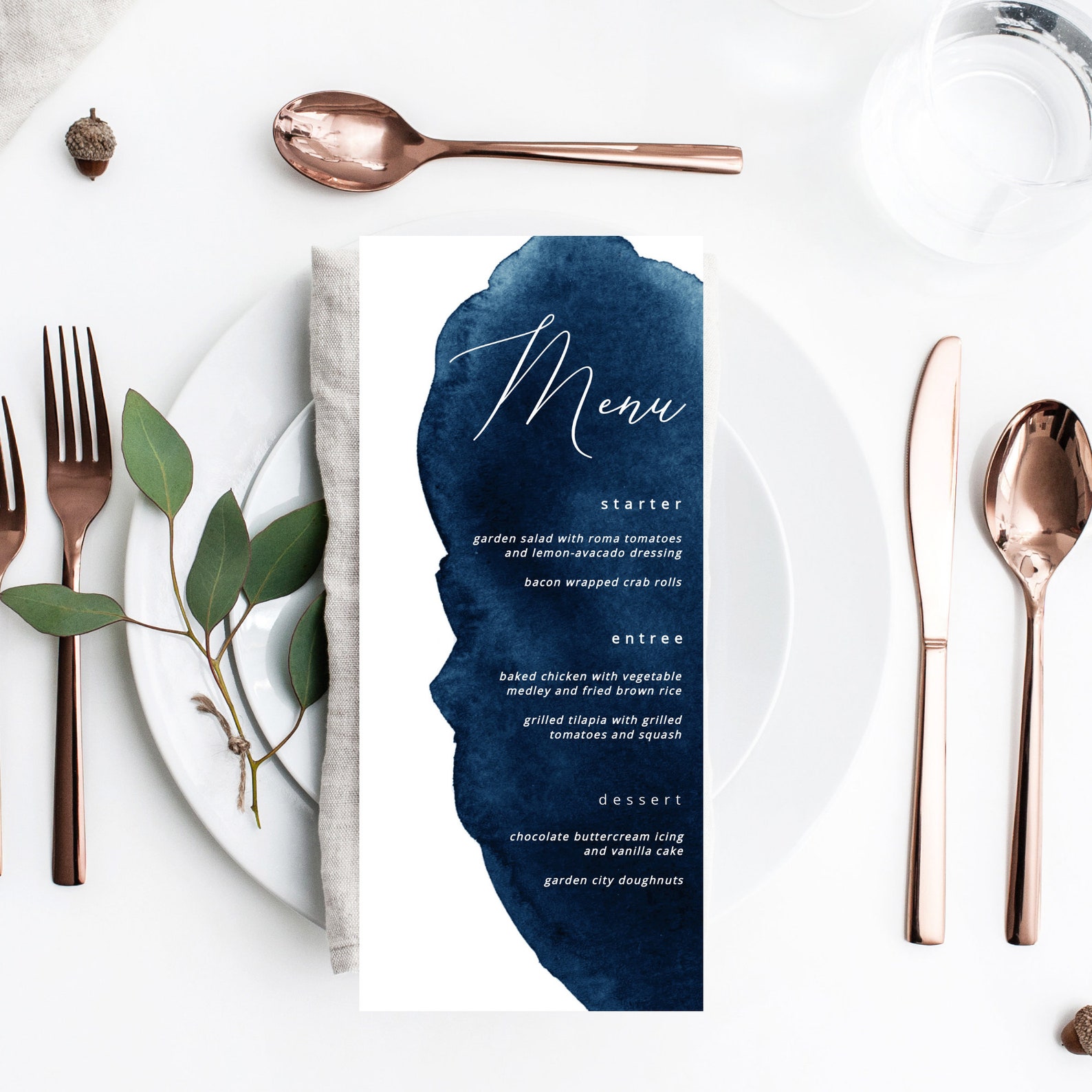 Navy Blue Printable Menu Watercolor Printable Menu Cards | Etsy