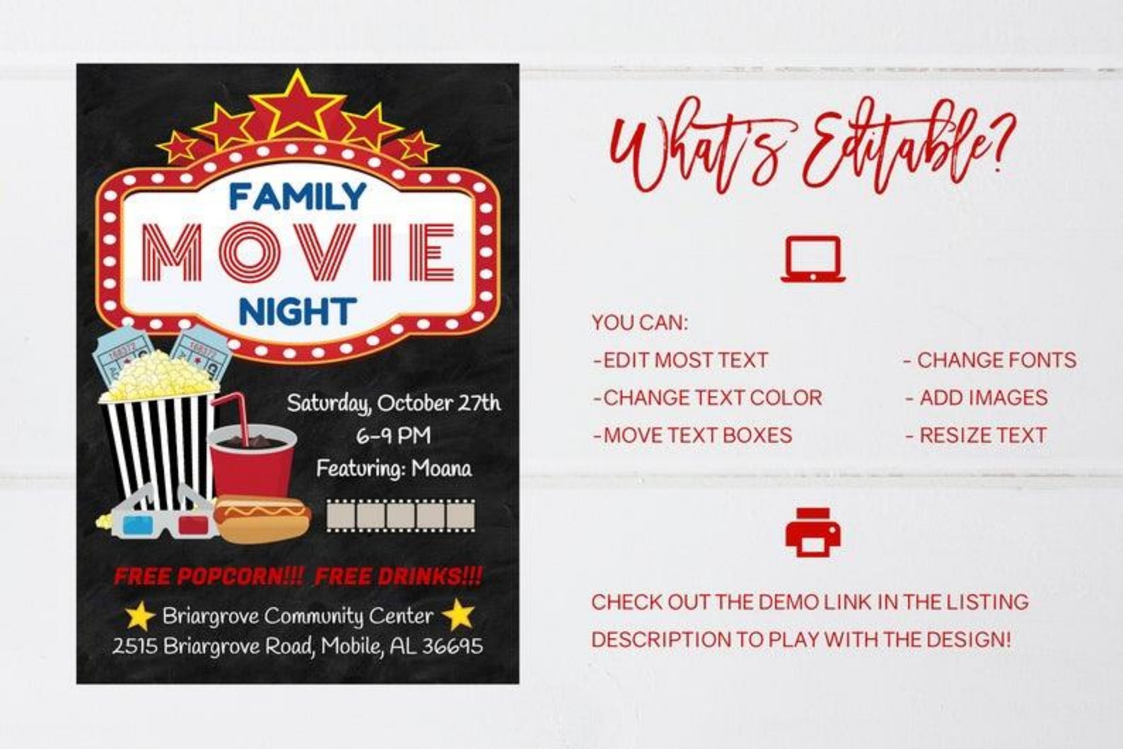 Family Movie Night Flyer Drive in Movie Editable Template - Etsy