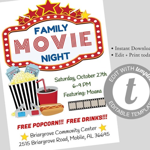 Movie Night Flyer Printable PTA PTO Flyer School Church - Etsy