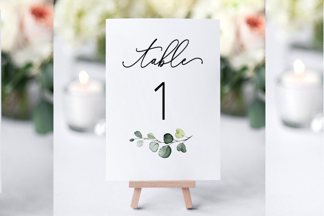 Greenery Table Numbers Template, Elegant Wedding Table Numbers ...