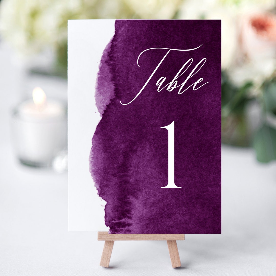 Plum Watercolor Printable Table Numbers, Editable Table Numbers ...