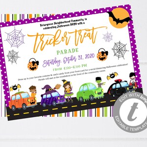 Editable Halloween Drive by Trick or Treat Parade, Trunk or Treat Flyer ...