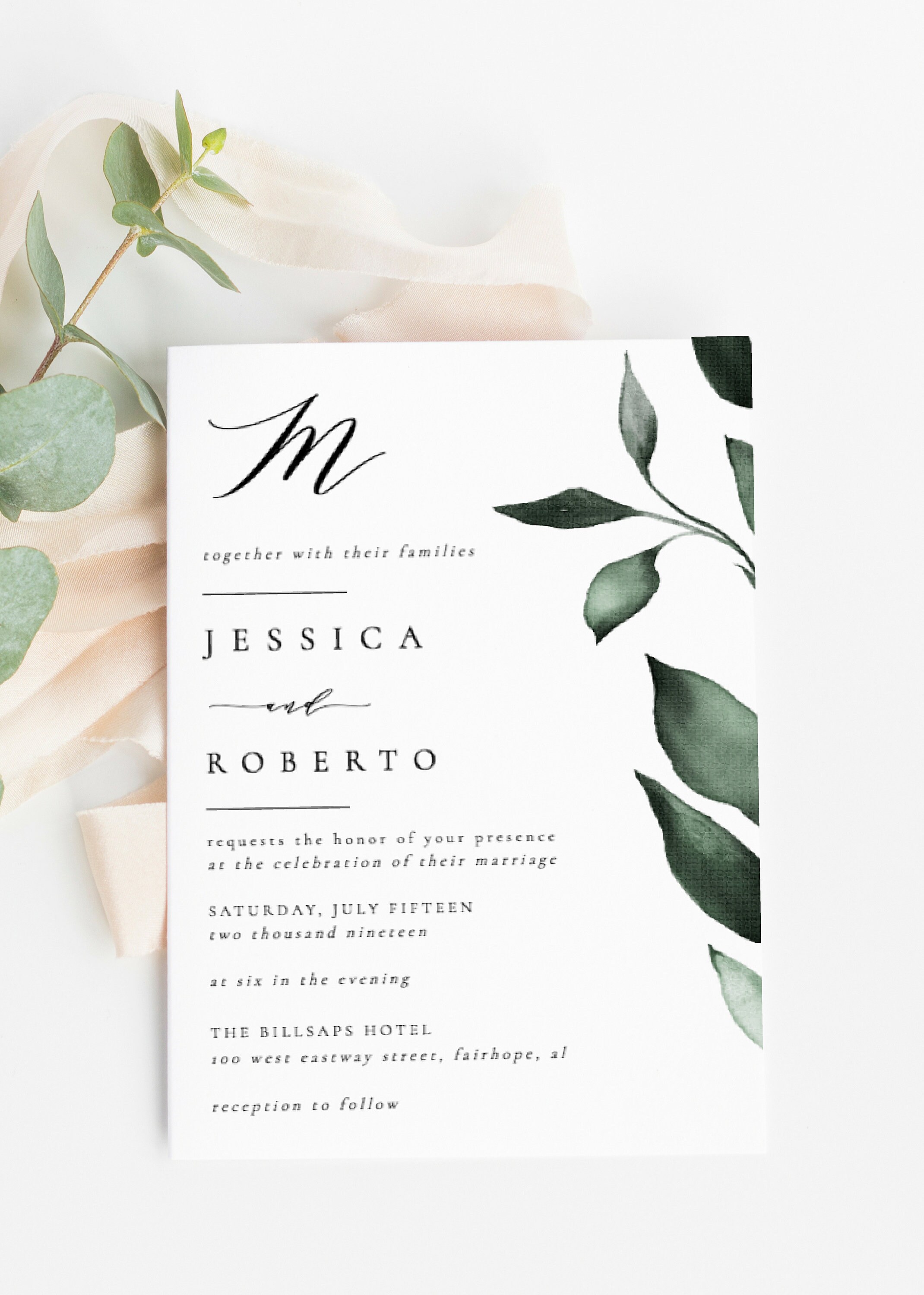 Greenery Wedding Invitation Template Modern Wedding - Etsy