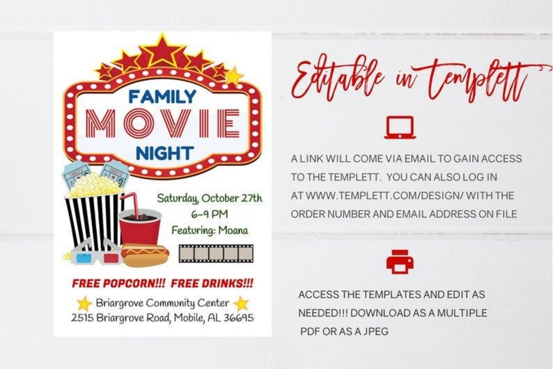 Family Movie Night Flyer Drive in Movie Editable Template - Etsy