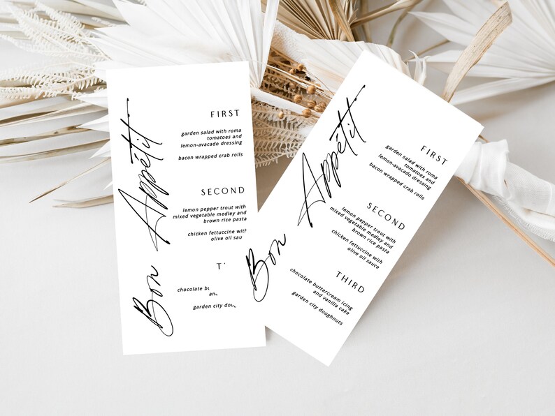 Bon Appetit Minimalist Menu Card Printable Modern Dinner Card - Etsy