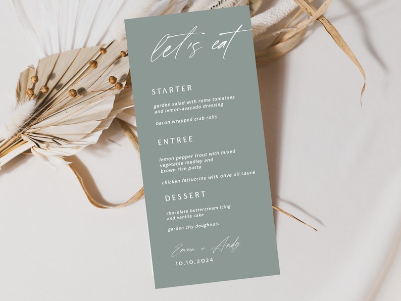 Sage Green Wedding Menu Printable Wedding Menu Template | Etsy