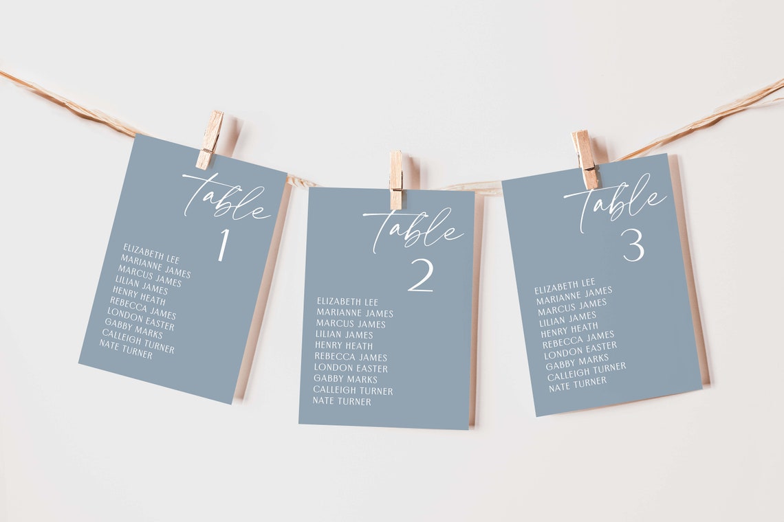 Dusty Blue Table Seating Chart Card Seating Chart Template - Etsy
