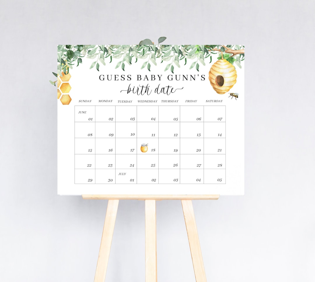 Bumblebee Due Date Calendar Game, Due Date Prediction Shower Game, Due ...