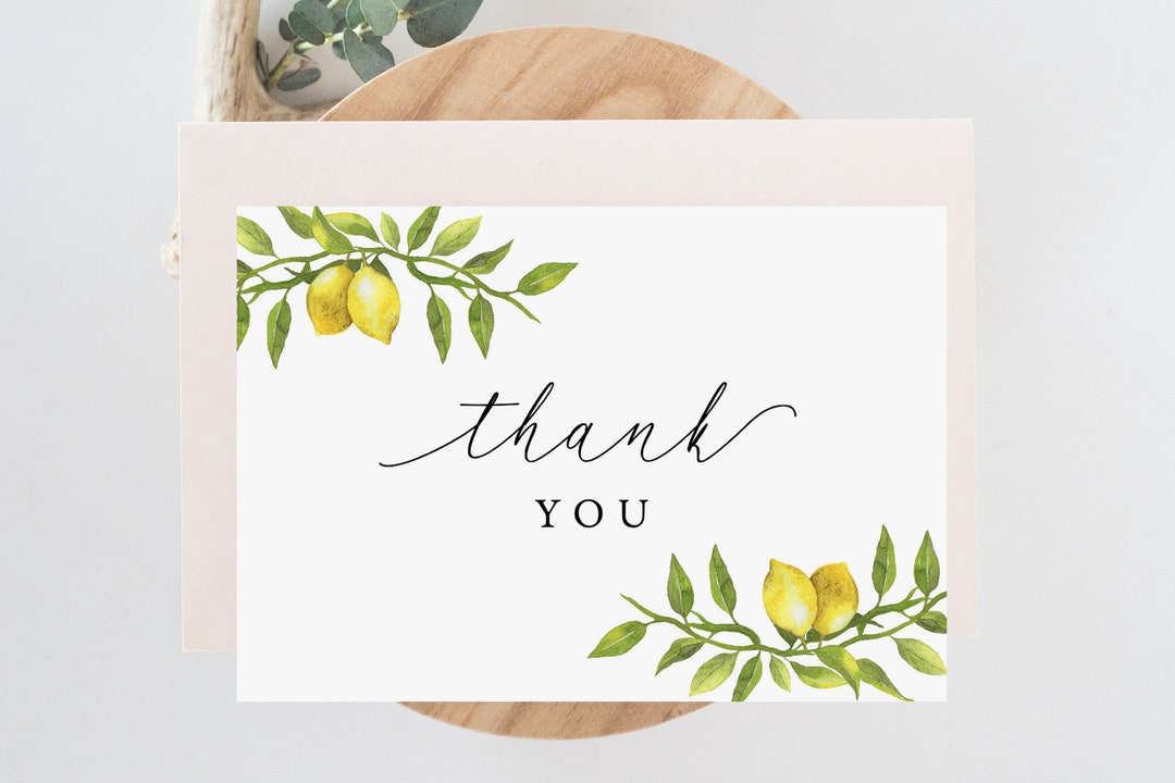 Lemon Thank You Card Template Printable Watercolor Citrus - Etsy UK