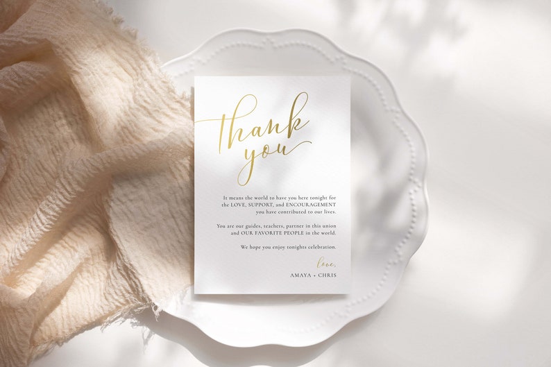 Gold Thank You Note Template Wedding Table Napkin Note - Etsy