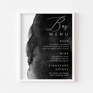 Black Watercolor Bar Menu, Bar Sign, Printable Drink Menu, Bar Menu ...