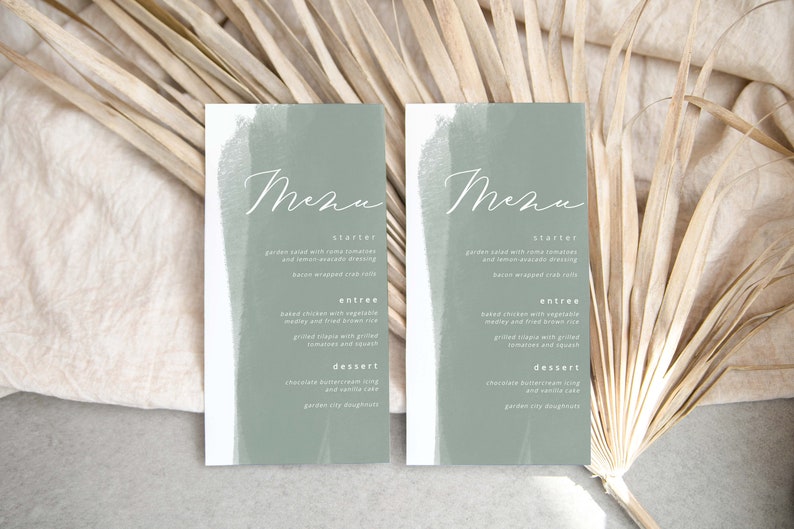 Sage Green Wedding Menu Modern Menu Cards Minimalist Menu - Etsy