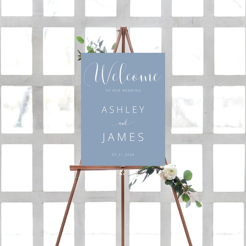 Dusty Blue Welcome Sign Printable Welcome Wedding Sign Blue - Etsy