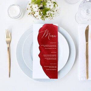 Red Watercolor Printable Menu, Banquet Printable Menu Cards, Dinner ...