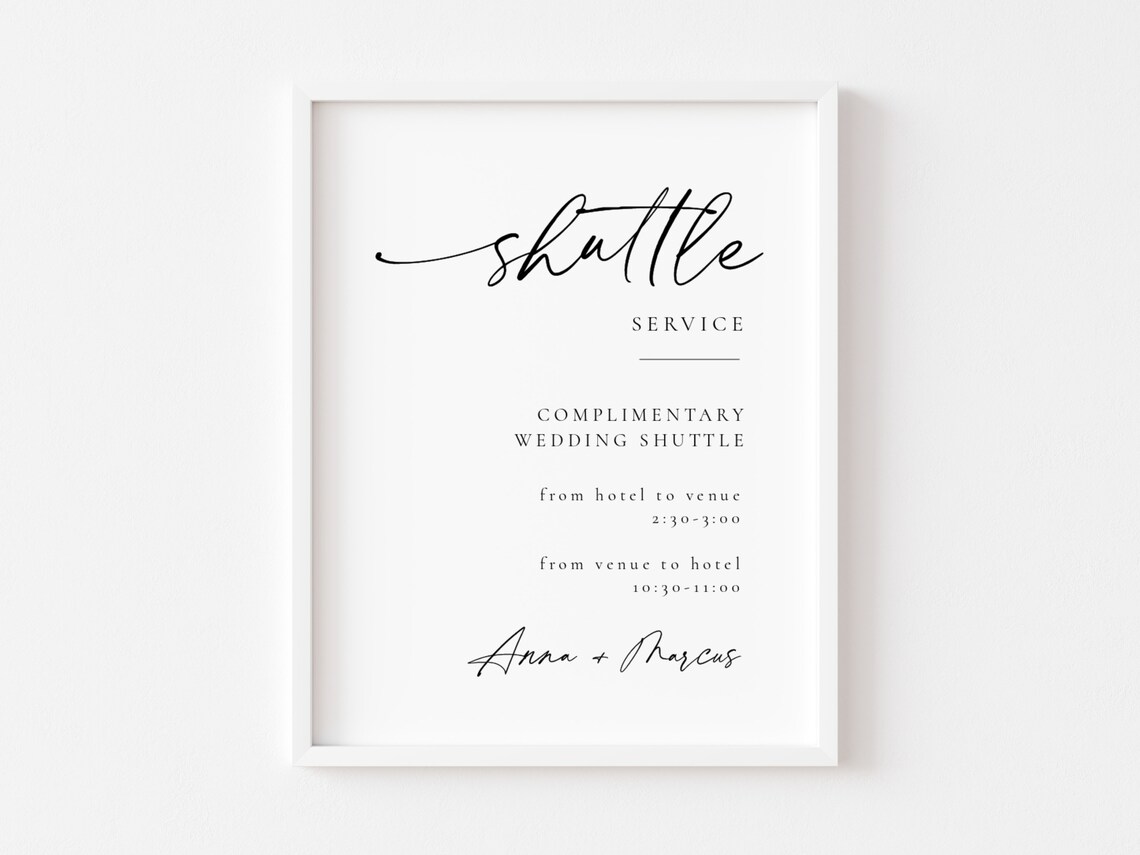 Shuttle Service Printable Wedding Sign Wedding Transportation - Etsy