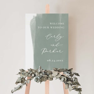 Sage Green Welcome Sign for Wedding, Light Green Printable Reception ...