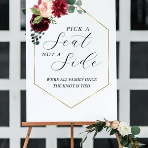 Pick a Seat Not a Side Printable, Wedding Sign Template, Choose A Seat ...