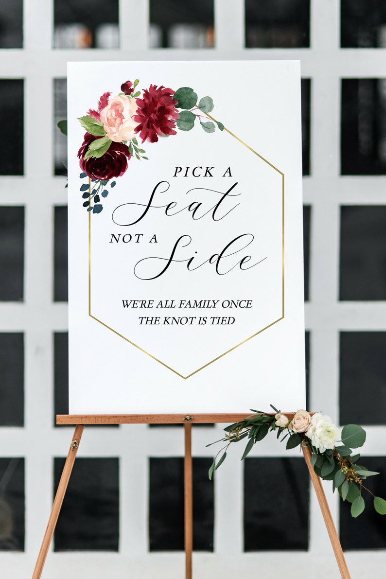 Pick a Seat Not a Side Printable Wedding Sign Template - Etsy