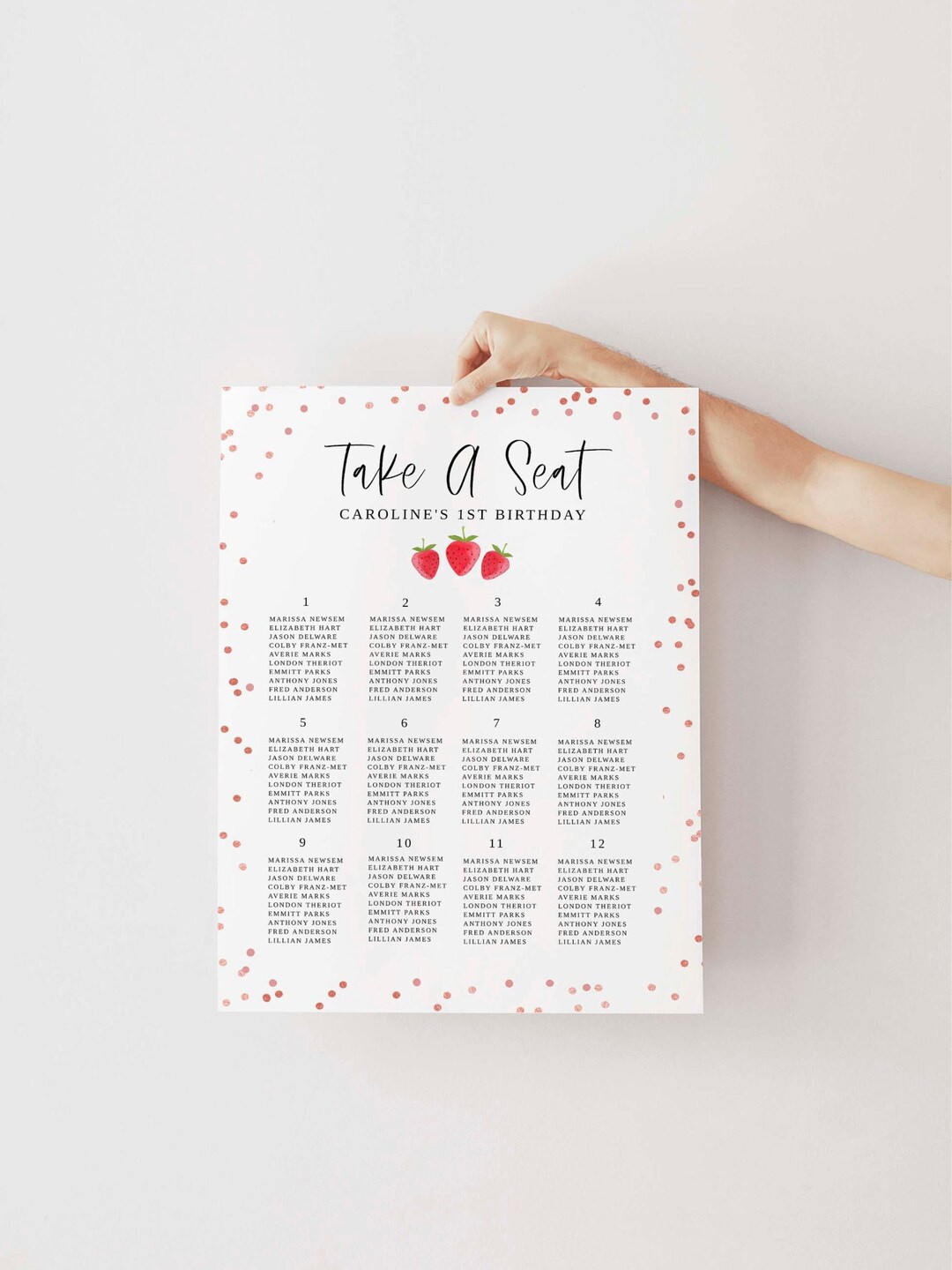 Red Strawberry 1st Birthday Seating Chart, Editable Berry Birthday ...
