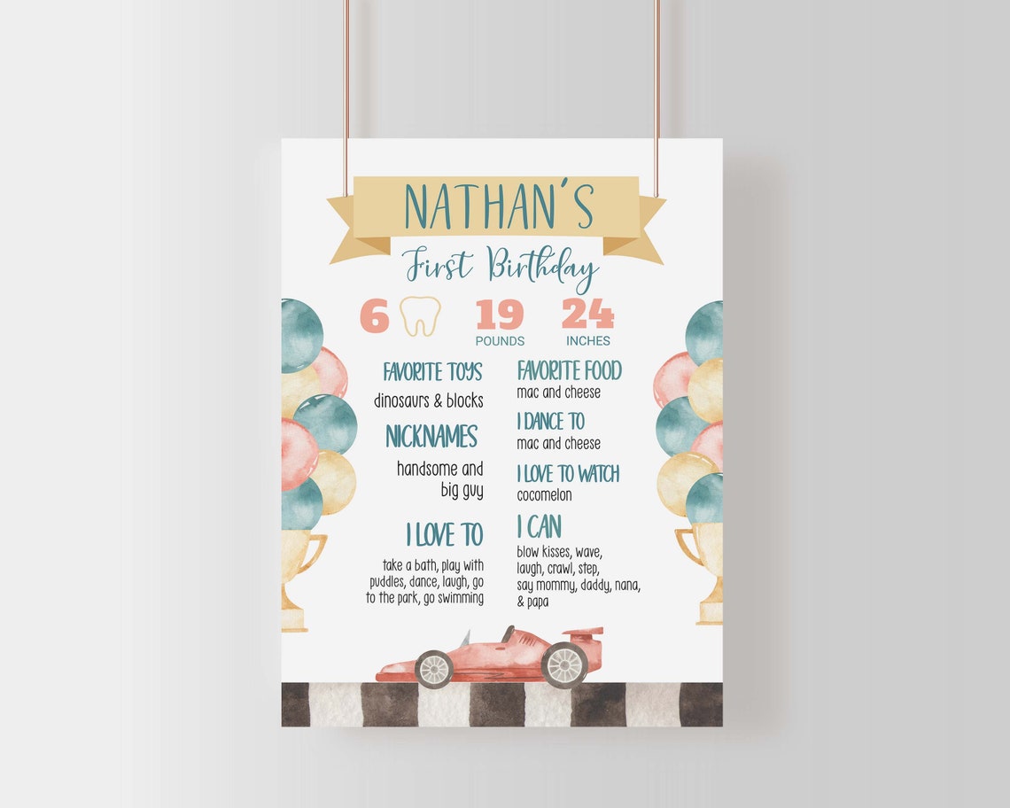 Race Car Milestone Birthday Poster Fast One Birthday - Etsy