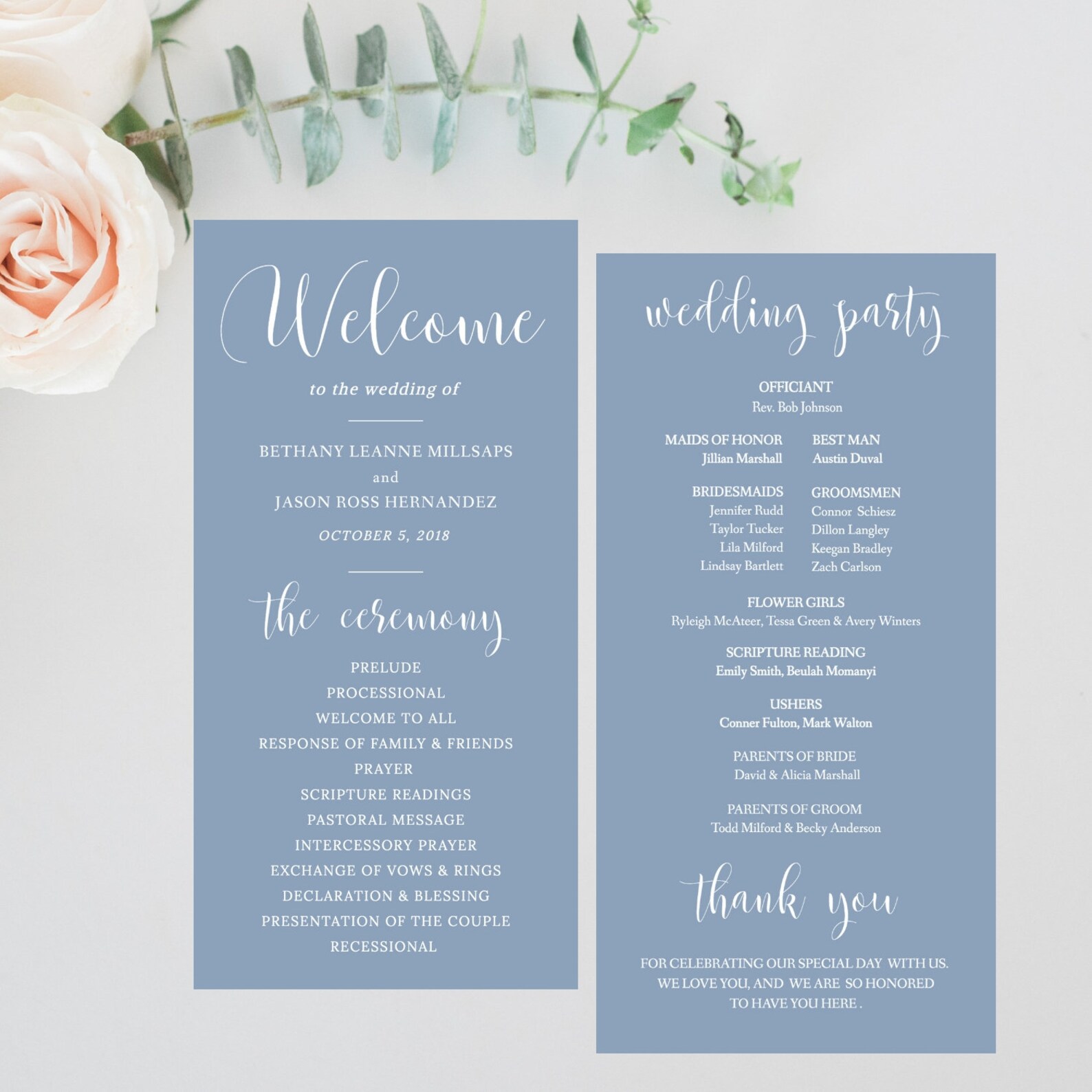 Dusty Blue Wedding Program Template Blue Printable Order of - Etsy