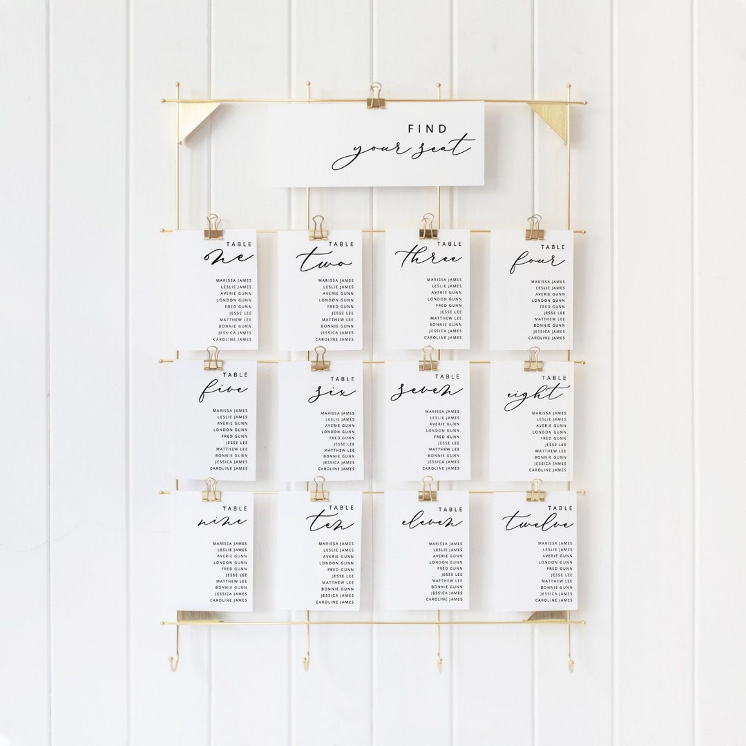 Modern Seating Chart Cards Template, Seating Chart Template, Wedding ...