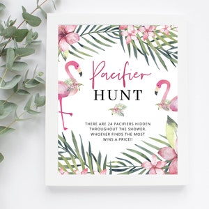 Pink Flamingo Pacifier Hunt Baby Shower Game, Printable Find the ...