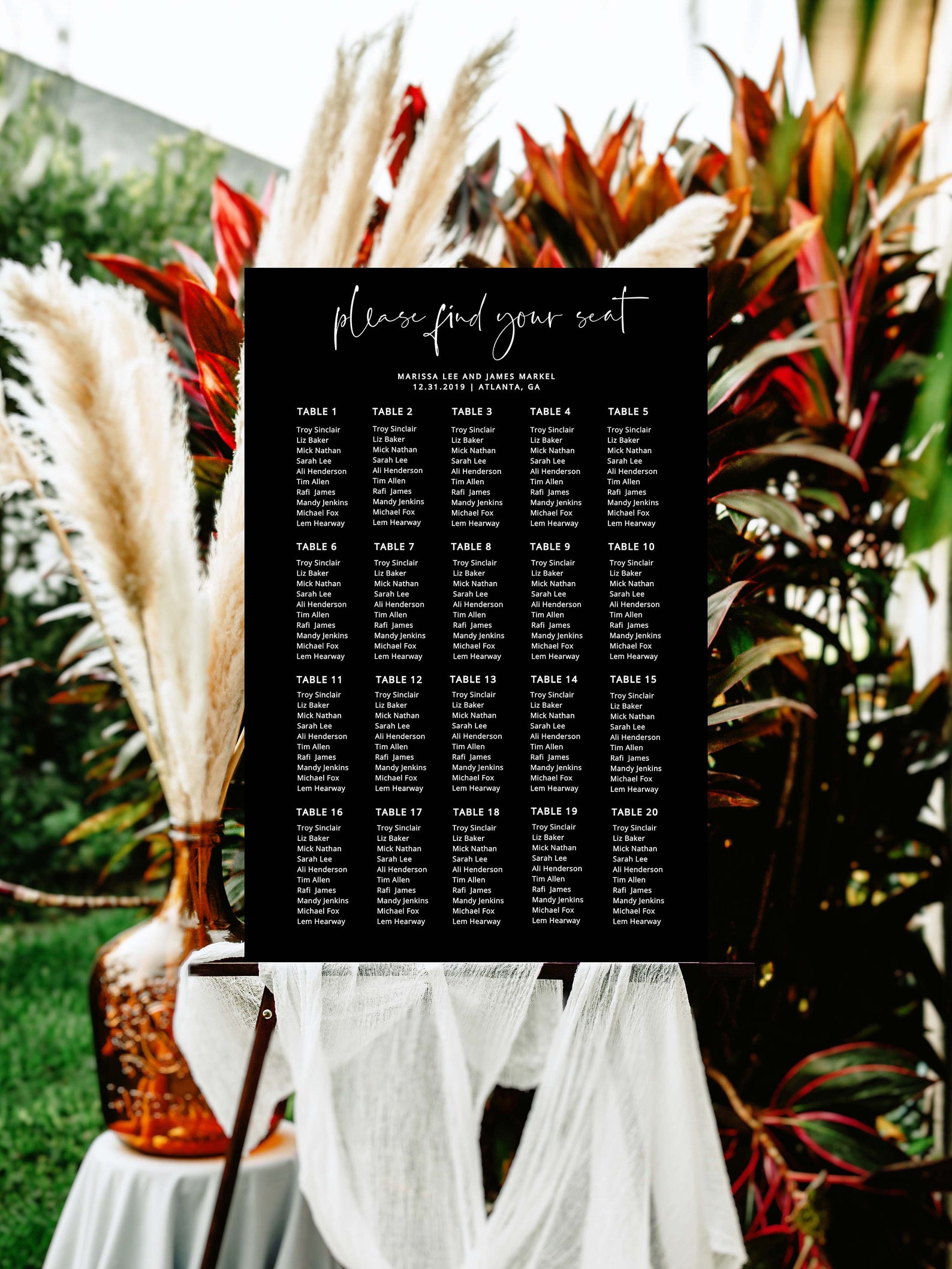 Black Seating Chart Template Wedding Seating Plan Editable - Etsy