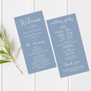 Dusty Blue Wedding Program Template, Blue Printable Order of Service ...