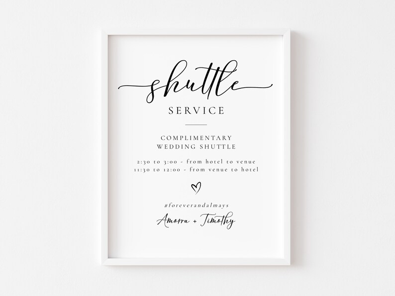 Shuttle Service Printable Wedding Sign Wedding Transportation - Etsy
