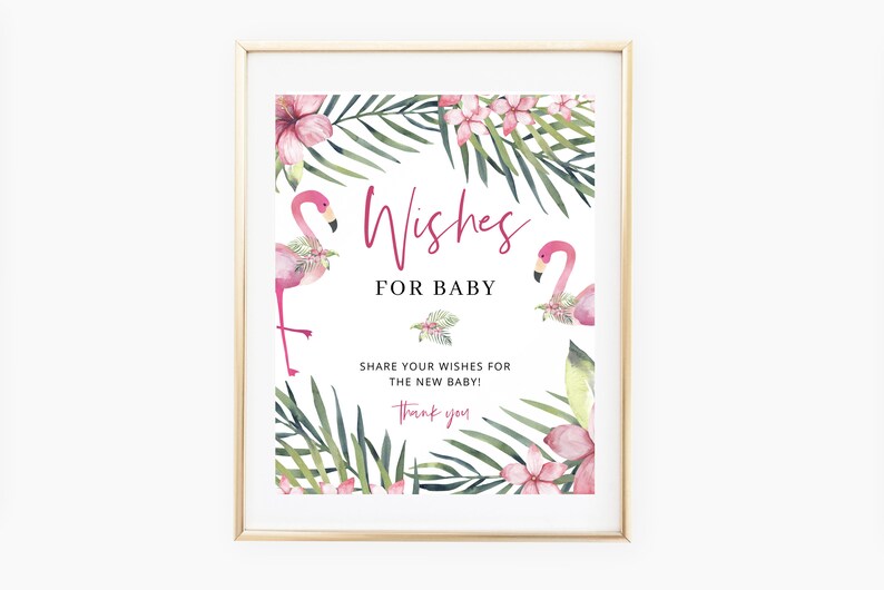 Pink Flamingo Wishes for Baby Sign and Card Editable Baby | Etsy