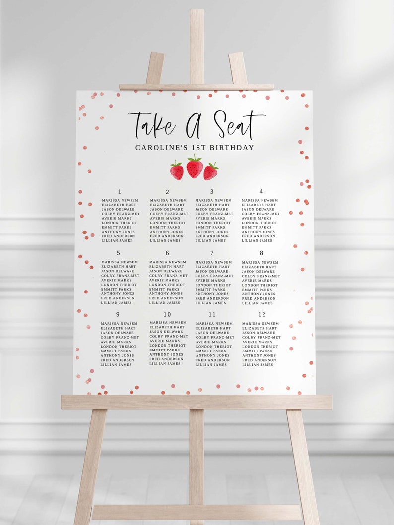 Red Strawberry 1st Birthday Seating Chart Editable Berry - Etsy