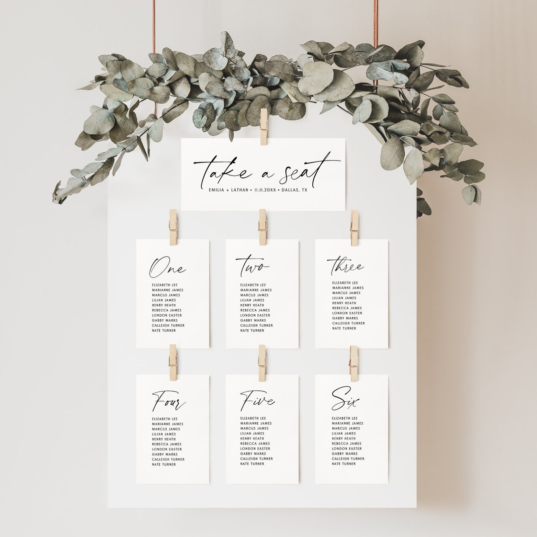 Modern Table Seating Chart Card, Seating Chart Template, Minimal ...