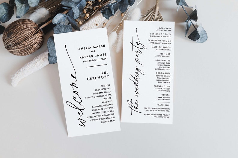 Minimalist Wedding Program Template Program for Wedding - Etsy