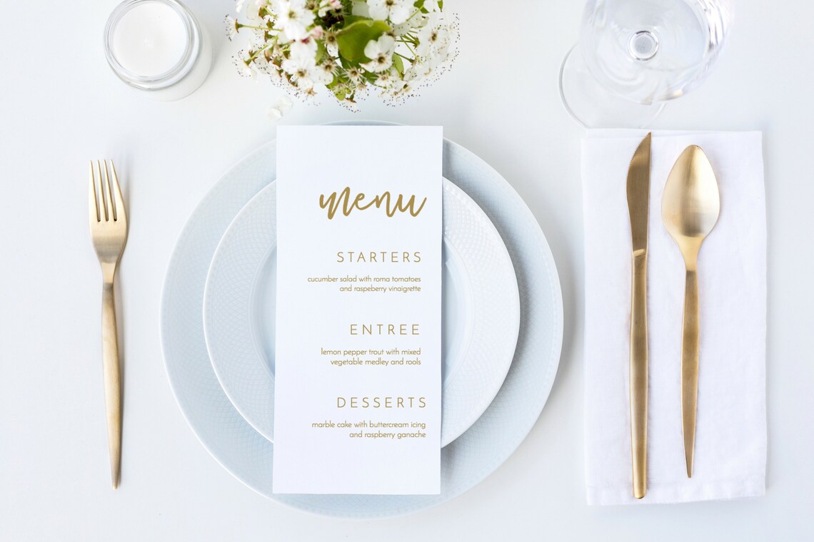 Gold Menu Template Printable Menu Cards Instant Download - Etsy