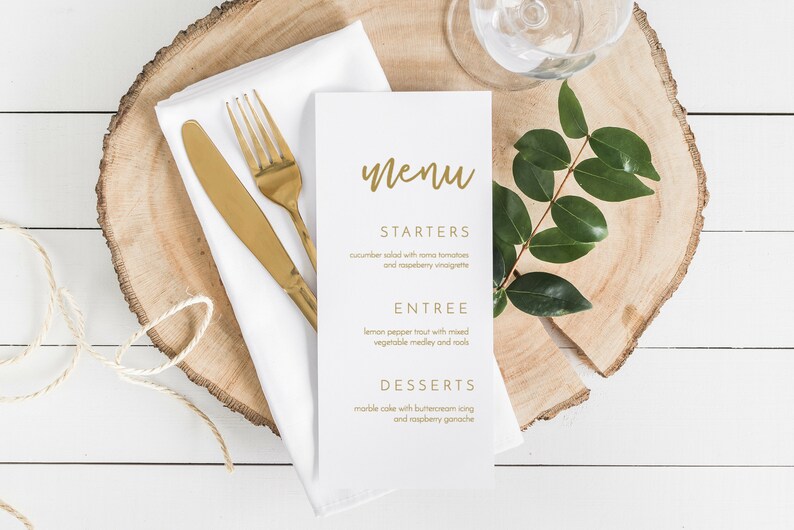 Gold Menu Template Printable Menu Cards Instant Download - Etsy