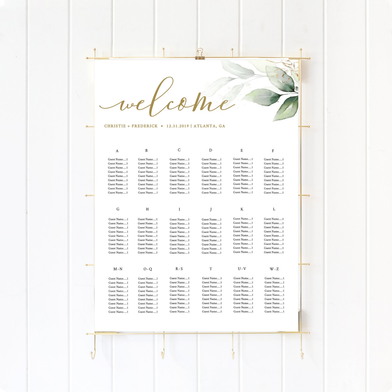 Seating Chart Alphabetical Order Eucalyptus Seating Charts - Etsy