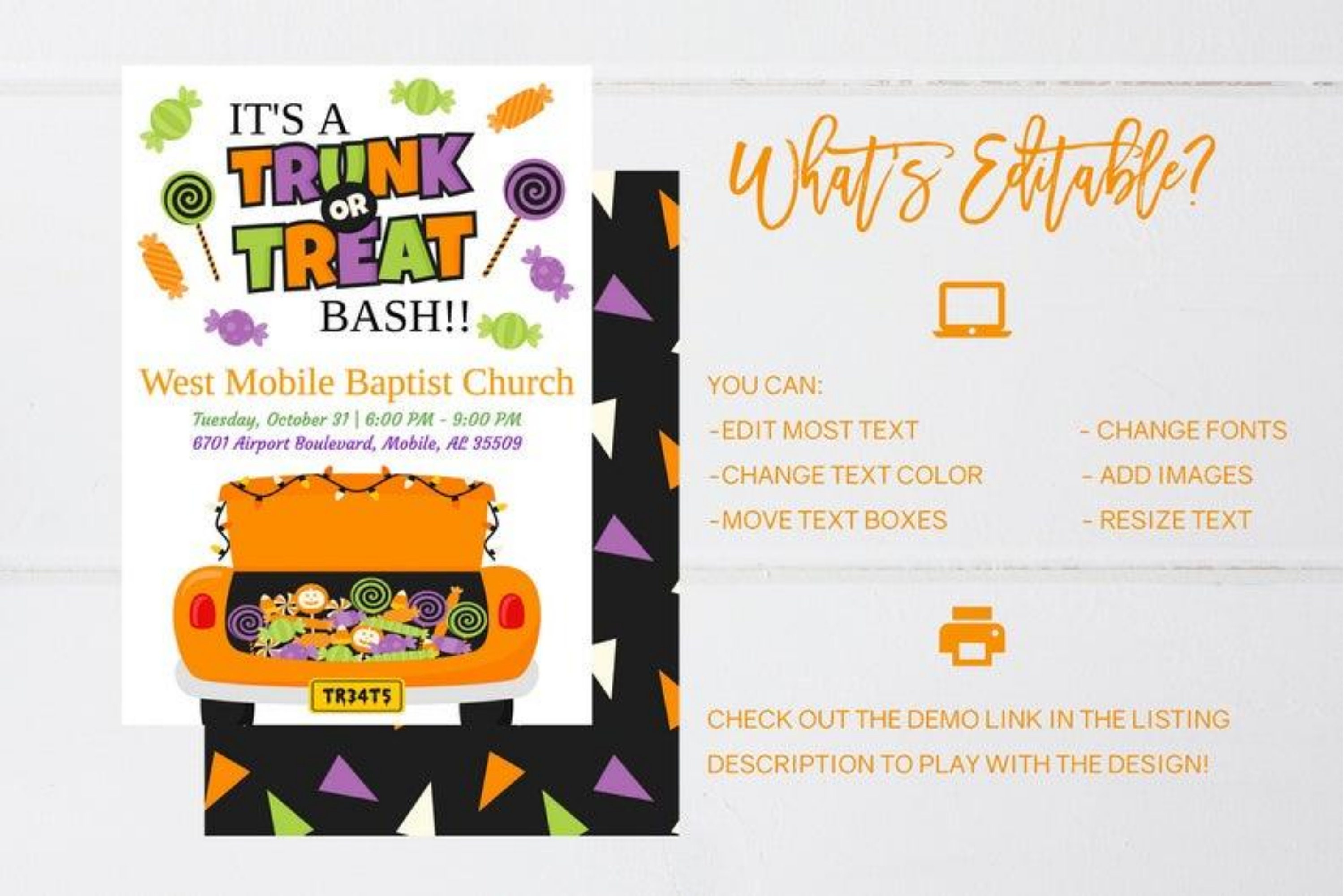 EDITABLE Trunk or Treat Flyer Halloween Parade Trunk or | Etsy