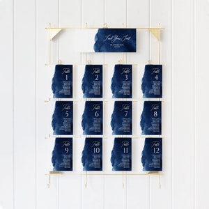 Navy Blue Seating Chart Cards, Watercolor Seating Chart Template ...