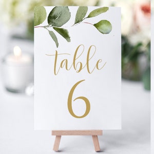Eucalyptus Table Numbers, Greenery Table Numbers Template, Printable ...