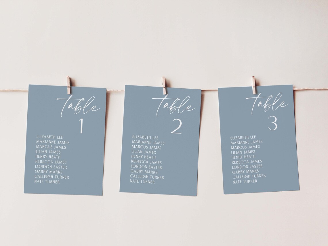 Dusty Blue Table Seating Chart Card Seating Chart Template - Etsy
