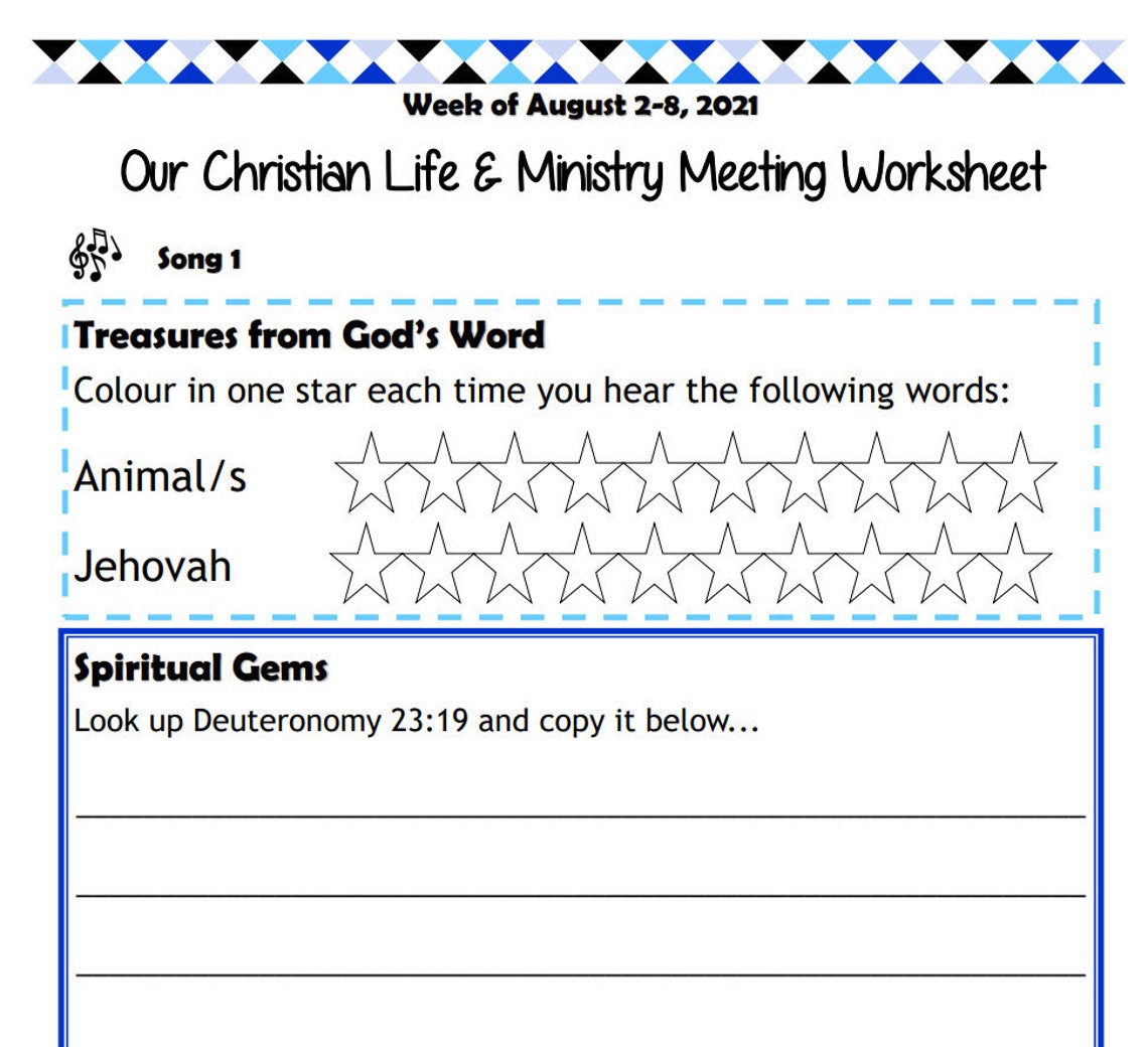 JW Kids MEETING Worksheet August 2-8 Our Christian Life & | Etsy
