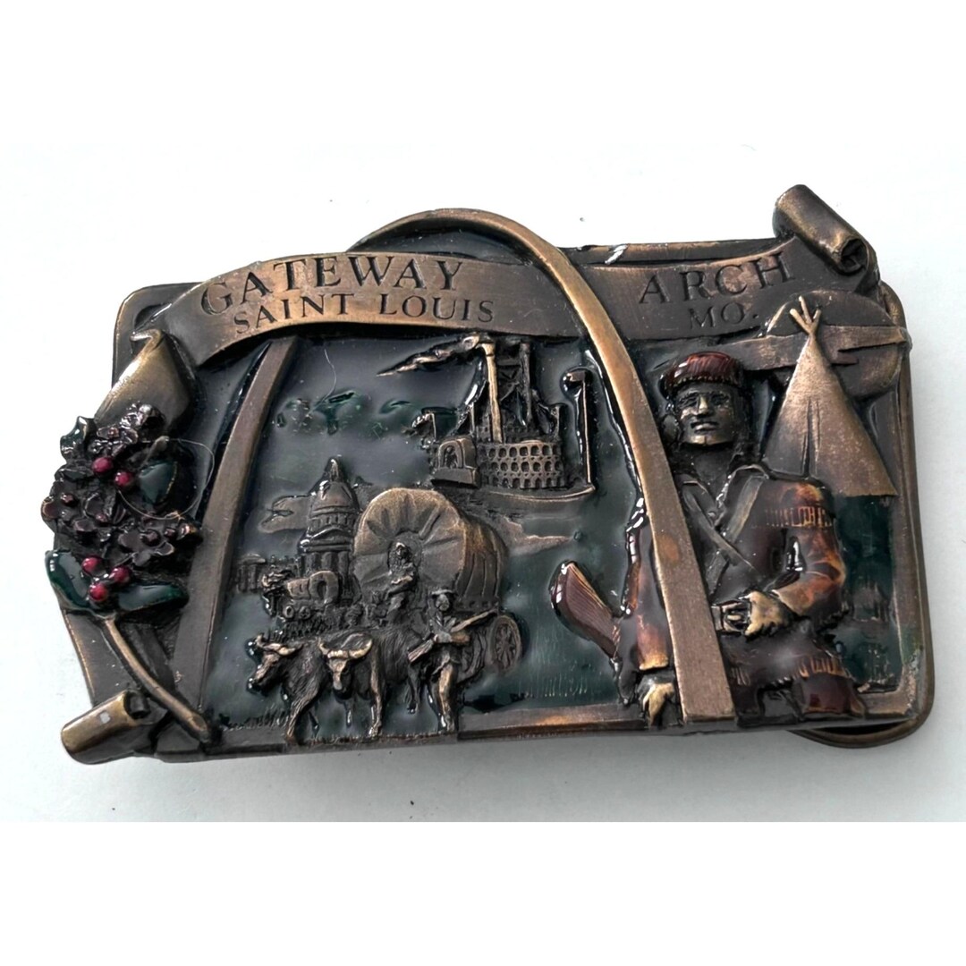 Vintage Gateway Arch St. Louis MO Belt Buckle 3D Western Scene Bronze ...