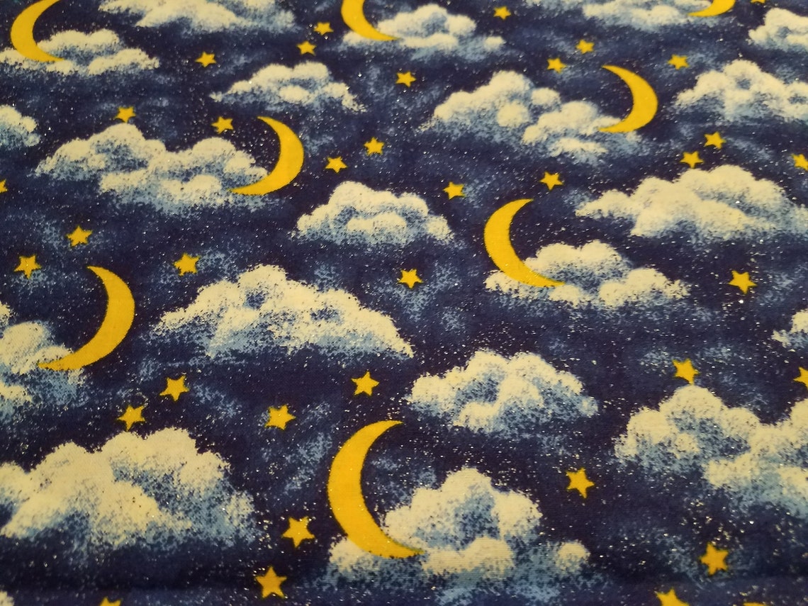 Moon stars and clouds cotton fabric | Etsy